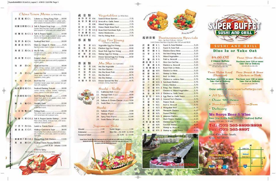 Carta del restaurante Super Buffet Sushi & Grill, Fargo