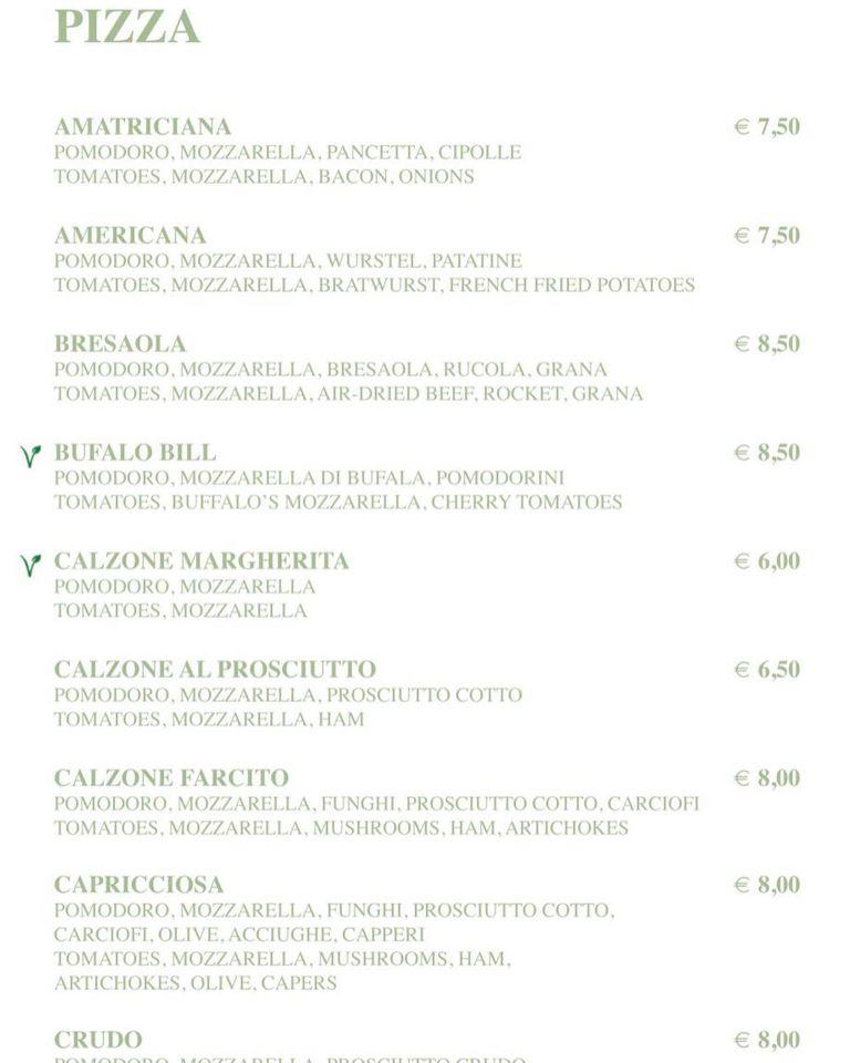 Carta de pizzería Vulcano Village, Castro