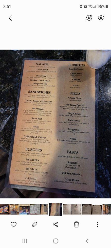 Menu at 210 Tavern pub & bar, Rancho Cucamonga