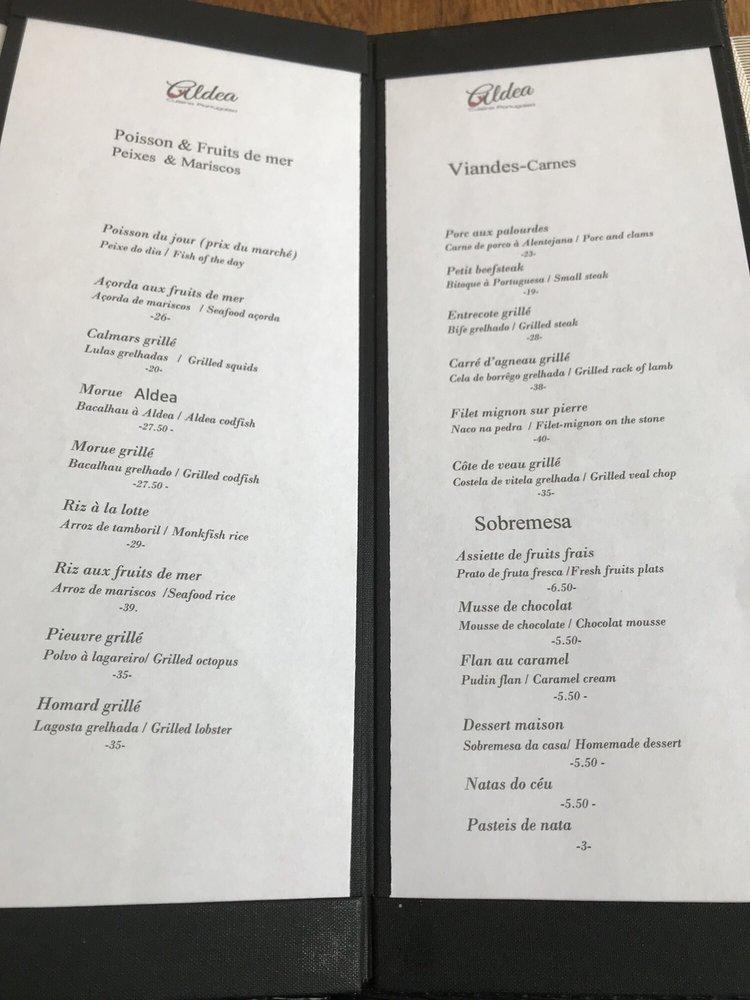 Menu at Aldea restaurant, Montreal