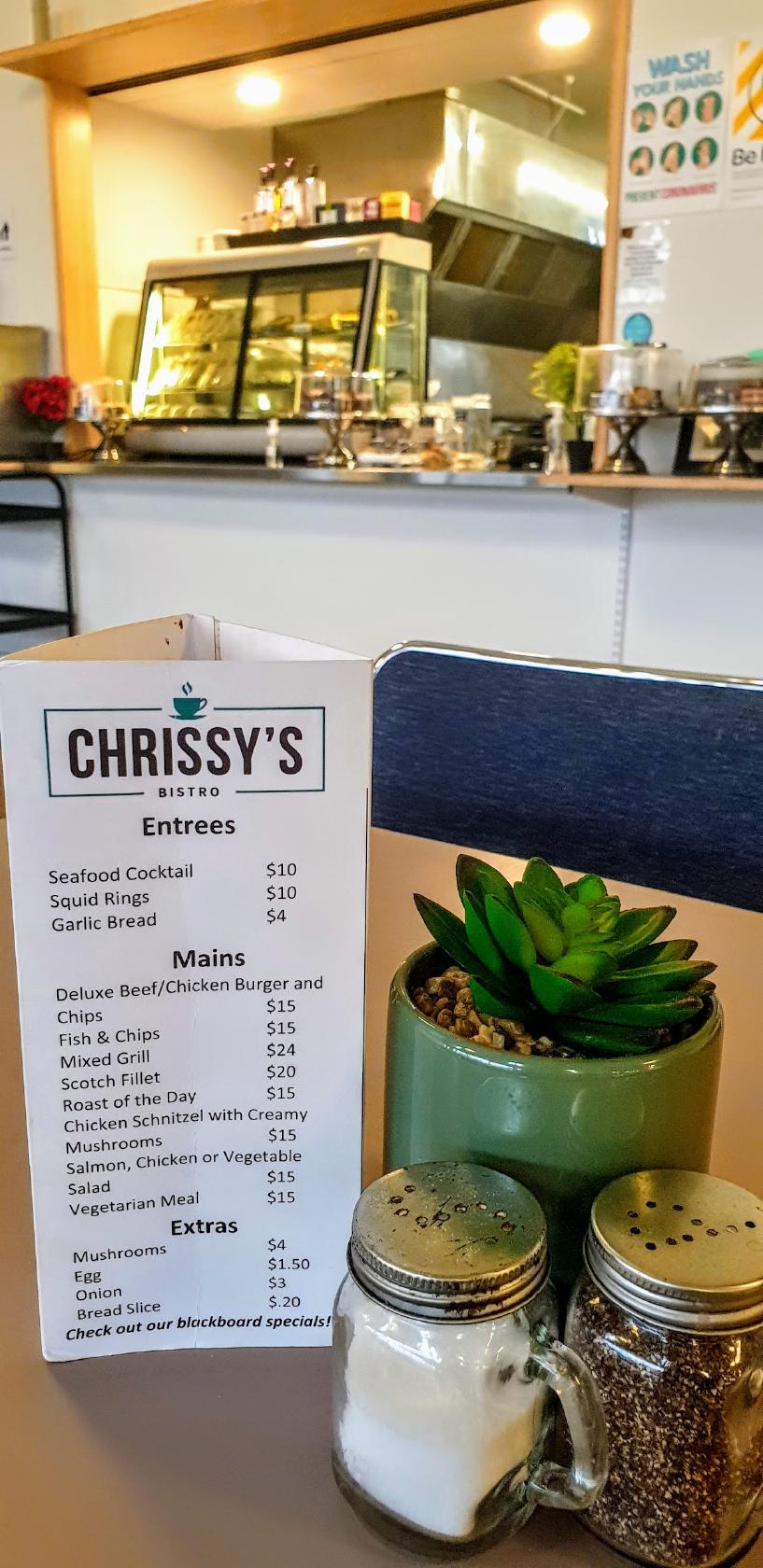 Menu at CHRISSY'S BISTRO cafe, Lower Hutt