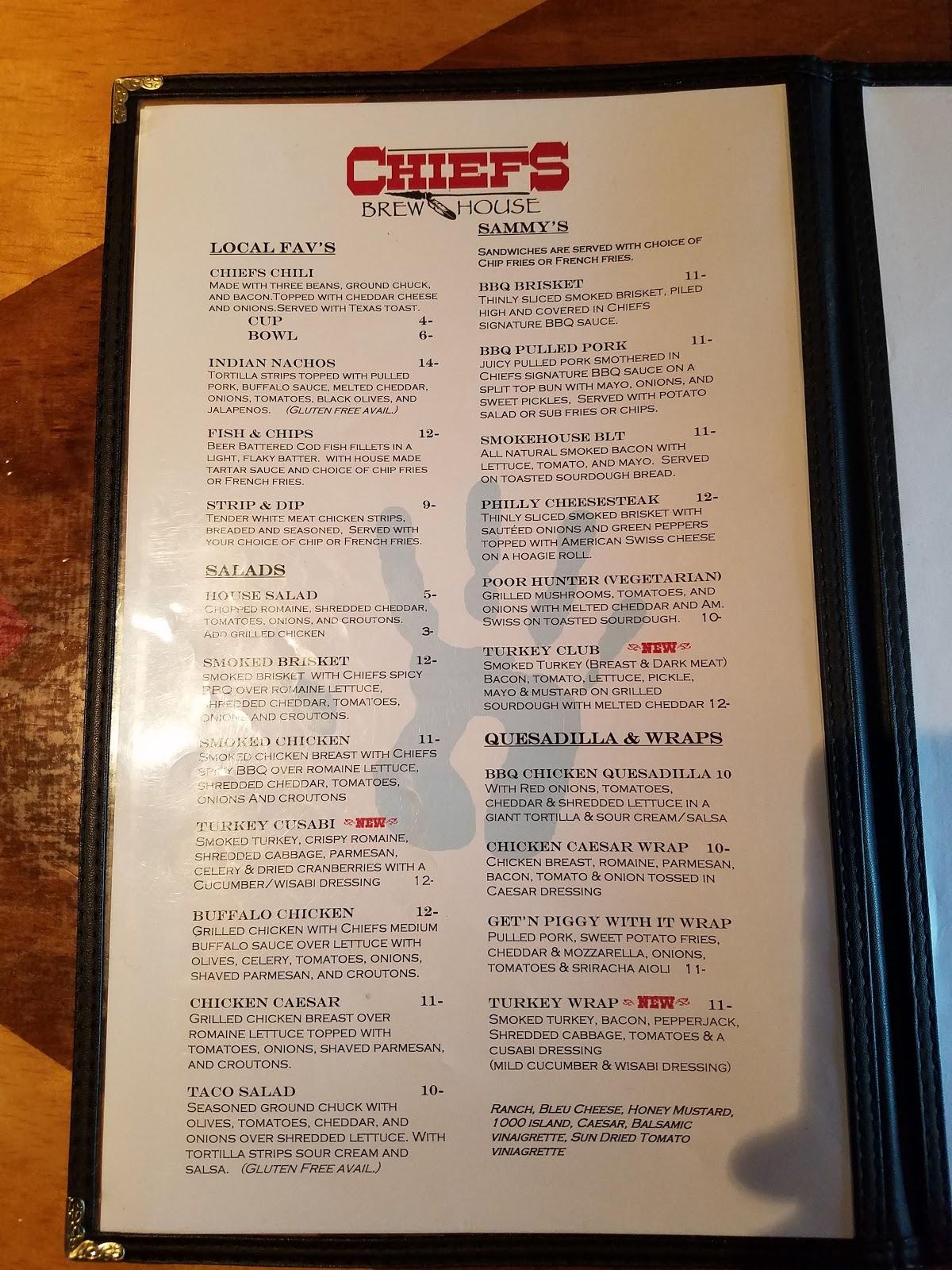 Menu at Chiefs Brew House BBQ, Coburg