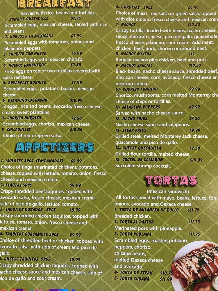Menu at El Tepeyac Mexican restaurant, Stafford Township