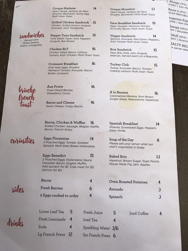 Menu at Farm restaurant, Palm Springs