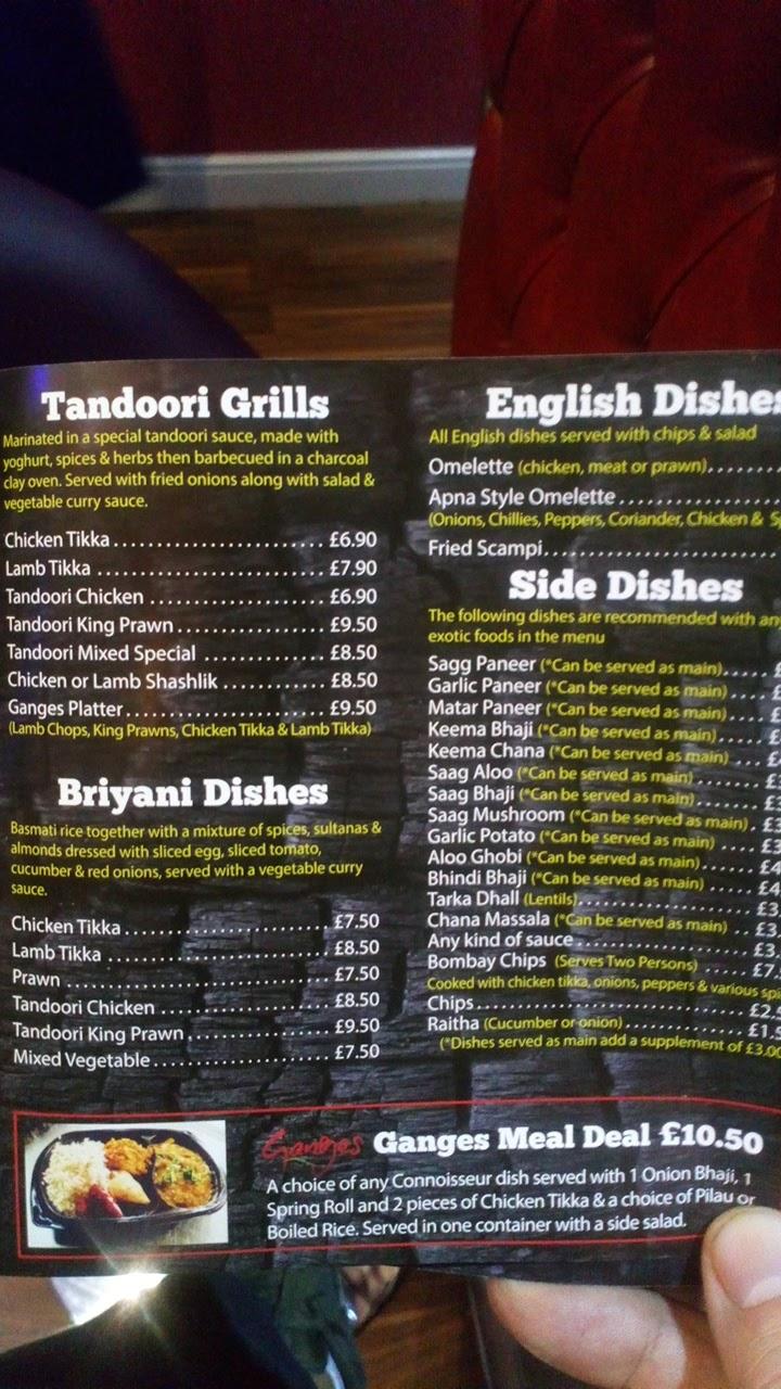 Menu at Ganges Express Limited restaurant, Sandbach