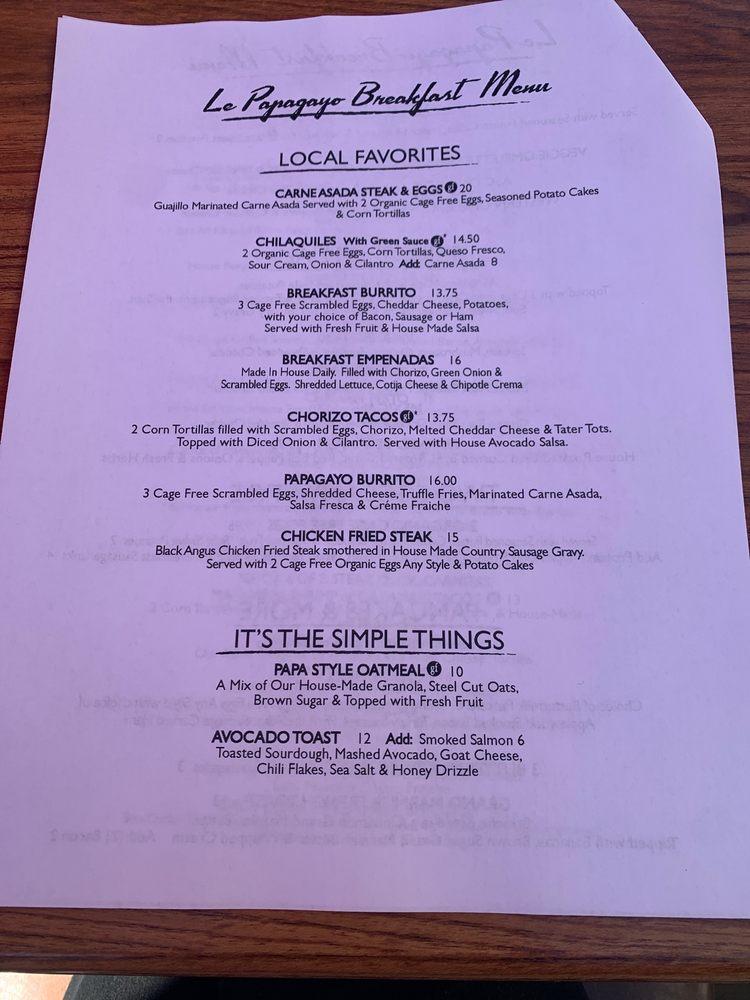 Menu at Le Papagayo Carlsbad pub & bar, Carlsbad