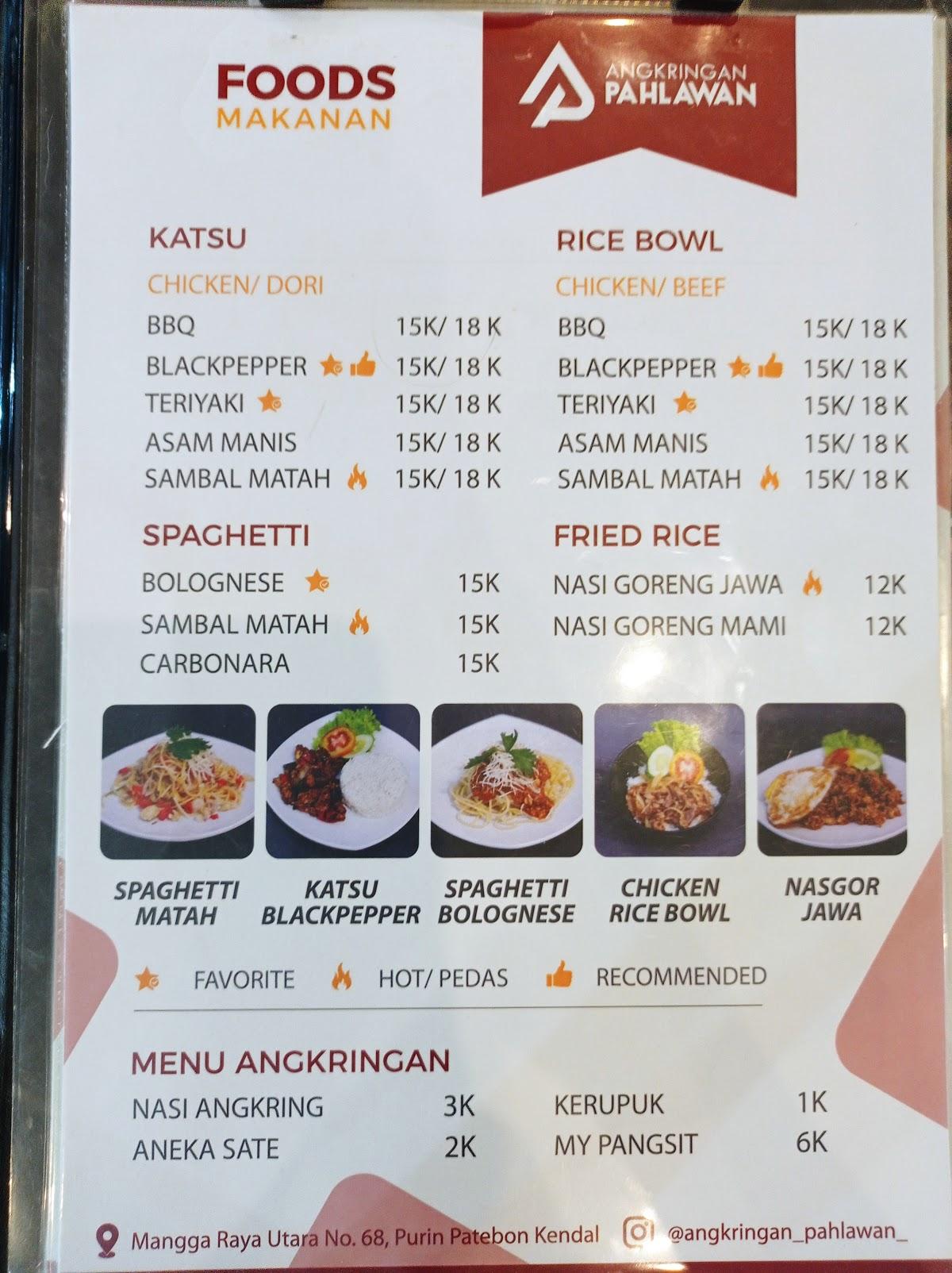 Menu at Pahlawan cafe, Kendal