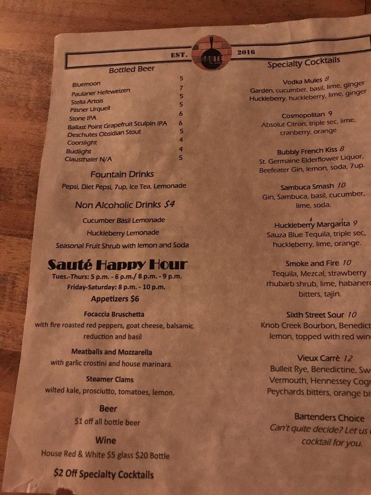 Menu at Saute' on 6th pub & bar, Clarkston