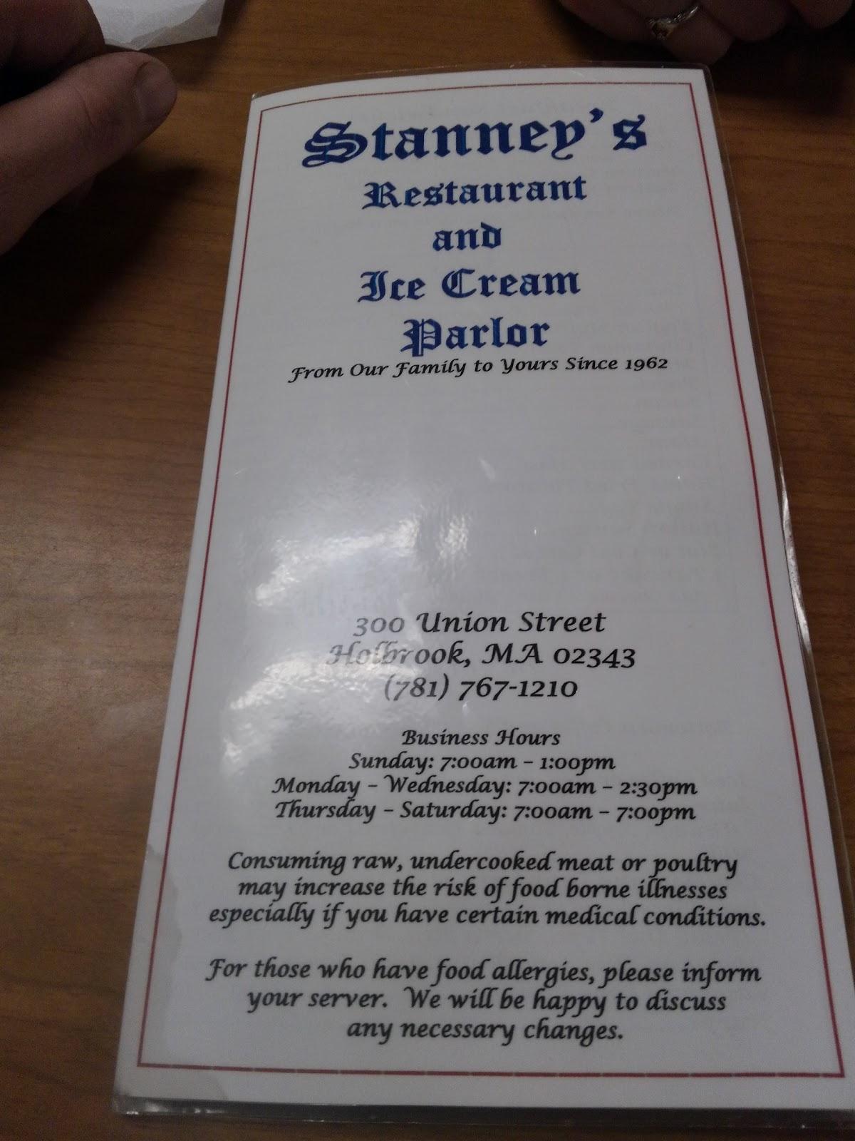 Menu at Stanney's Ice Cream & Sandwich restaurant, Holbrook