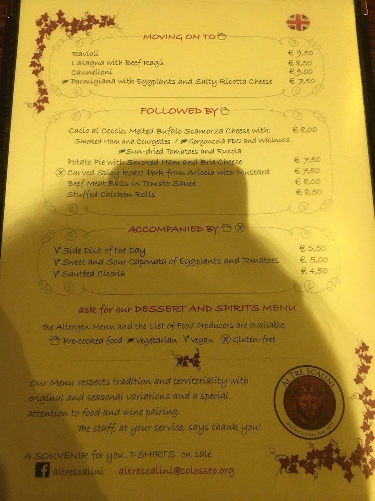 Menu at Ai Tre Scalini pub & bar, Rome, Via Panisperna