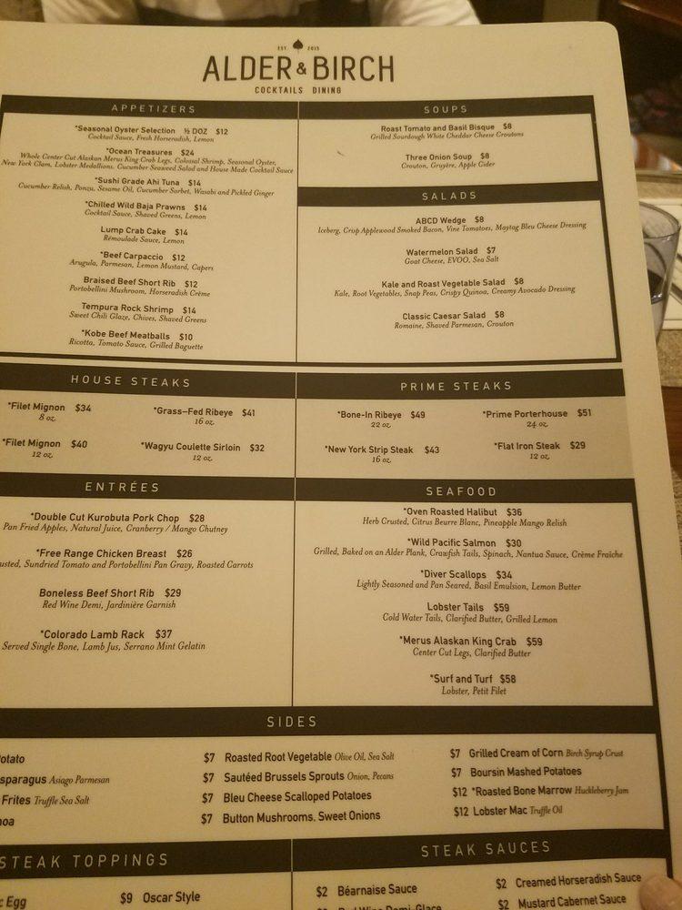 Menu at Alder & Birch pub & bar, Las Vegas