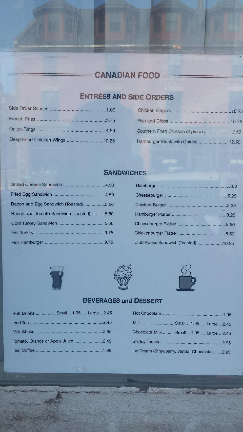 Menu at Canton Cafe, Charlottetown