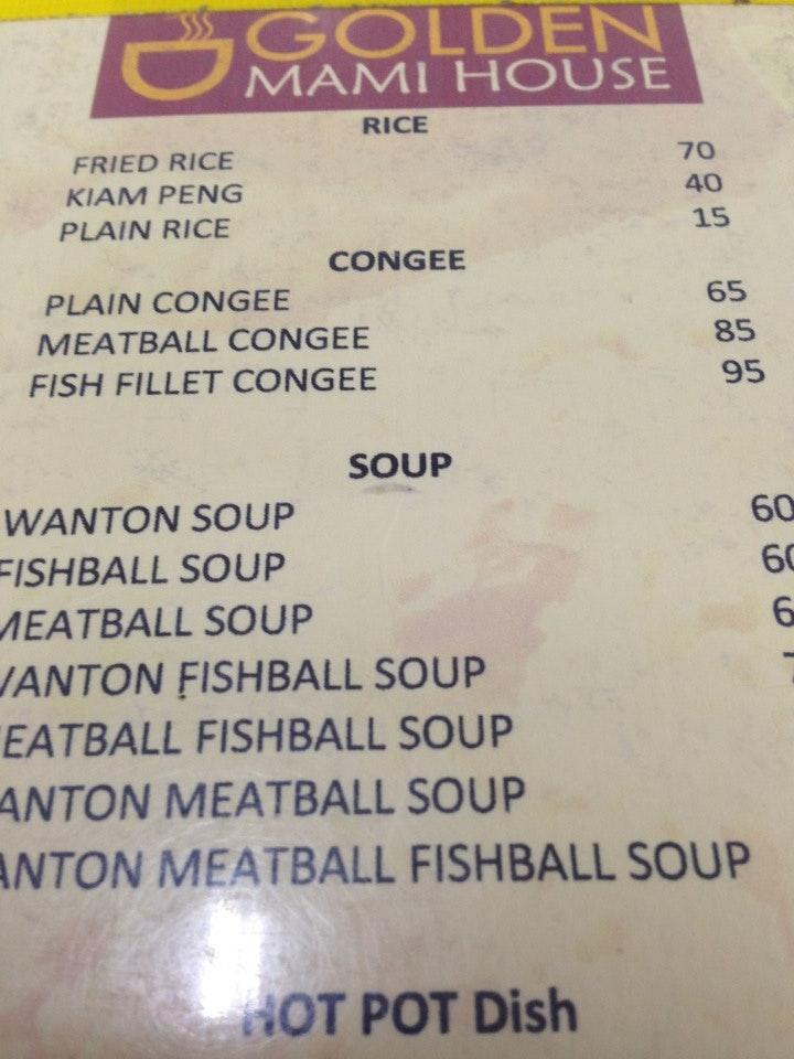 Menu at Golden Mami House restaurant, Calasiao