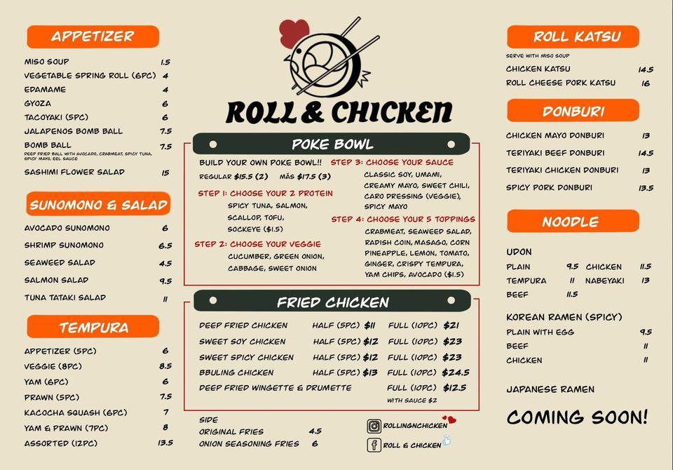 Menu at Roll & Chicken restaurant, Nanaimo