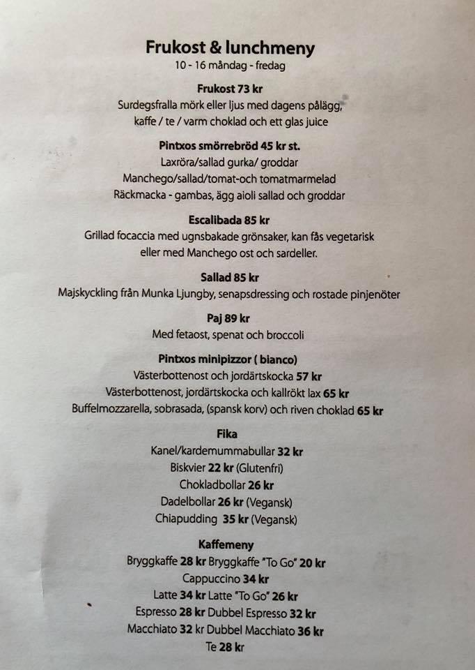 Menu at Bröd och Vänner cafe, Malmö, Nobelvägen 44
