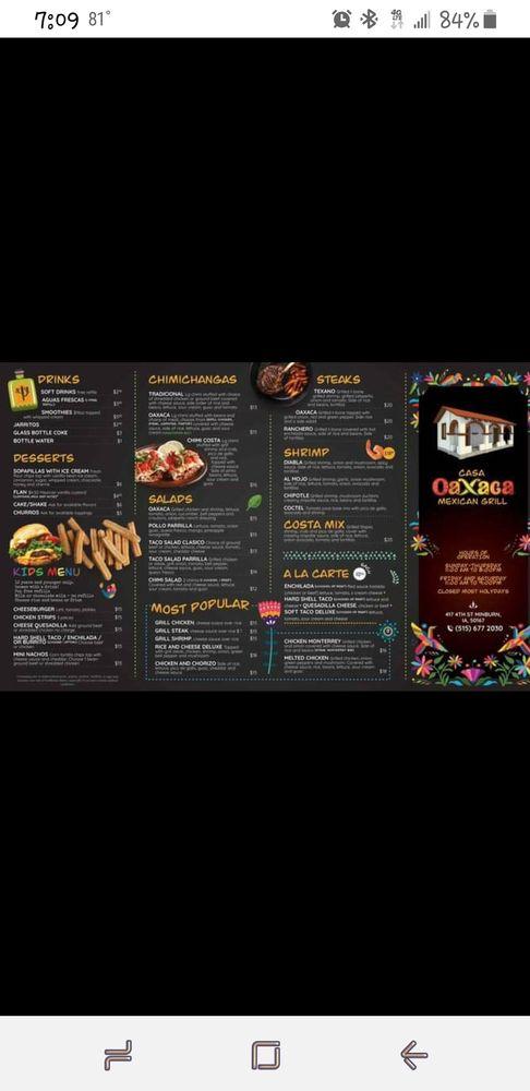 Carta del restaurante Casa Oaxaca Mexican Grill, Minburn