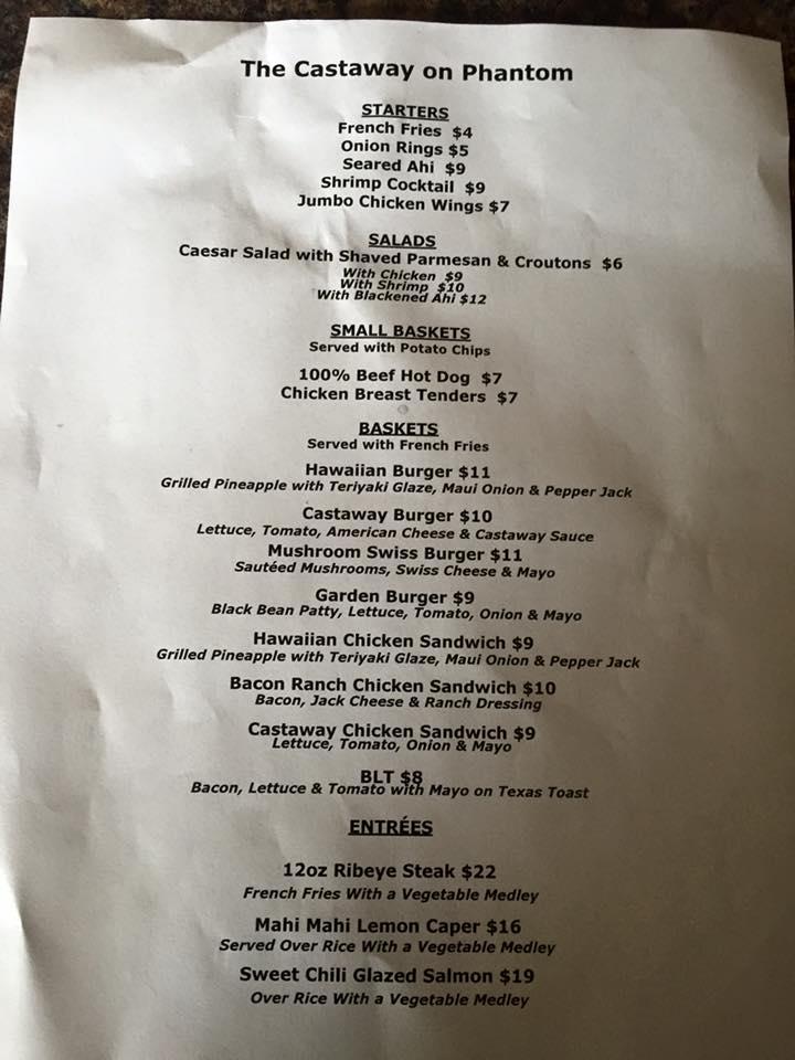 Menu at The Castaway On Phantom pub & bar, Mukwonago