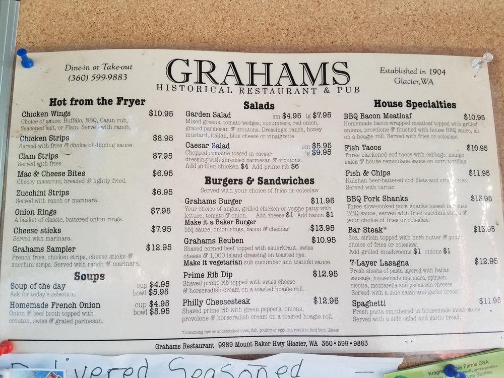 Menu at Graham's Restaurant, Glacier