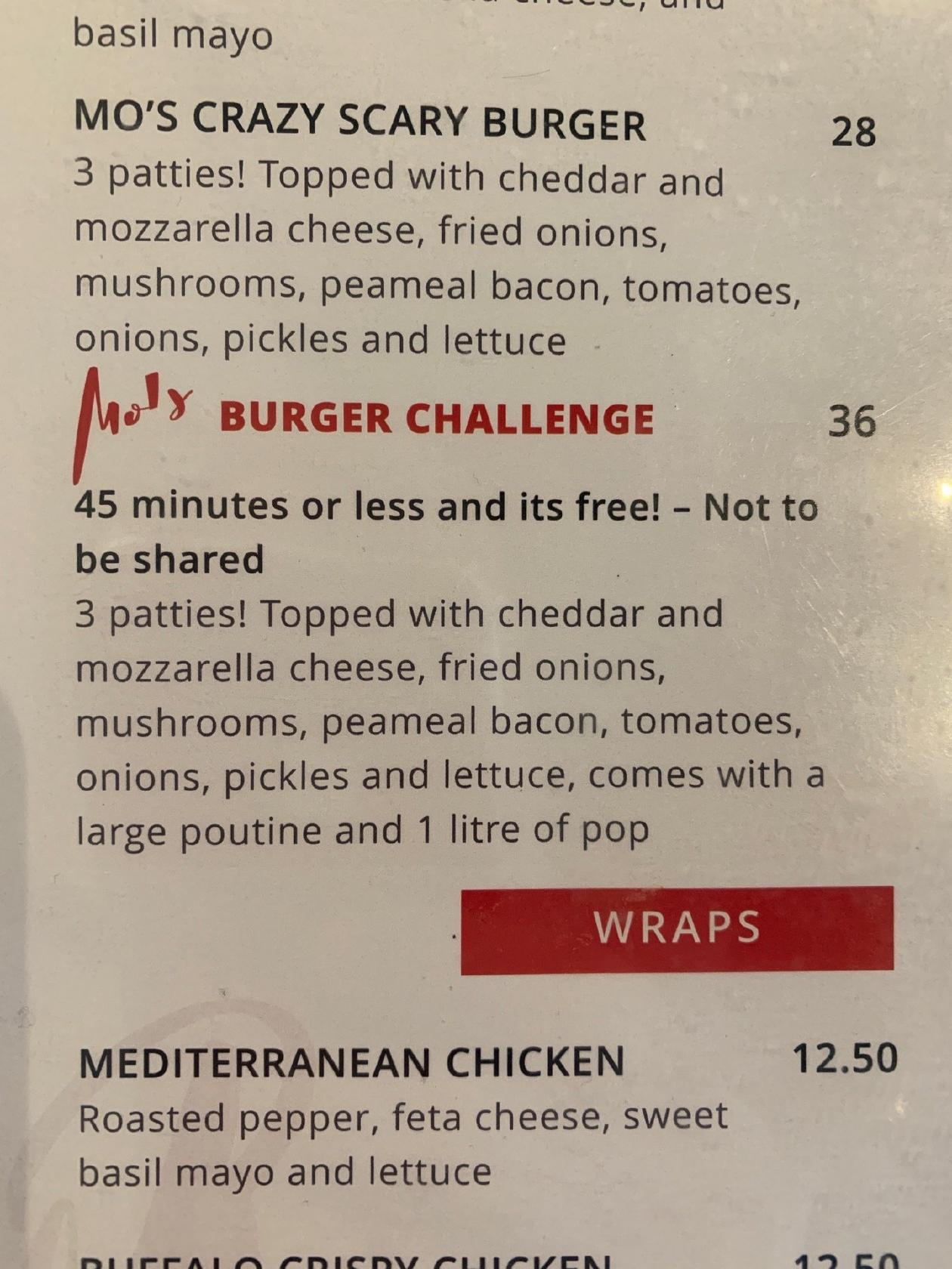 Menu at Mo's Family Restaurant, Oakville