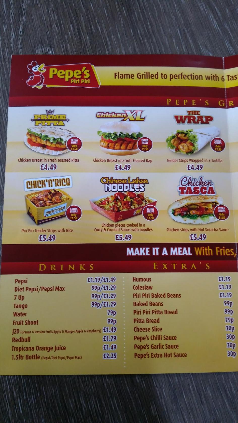 Menu at Pepe's restaurant, Guildford