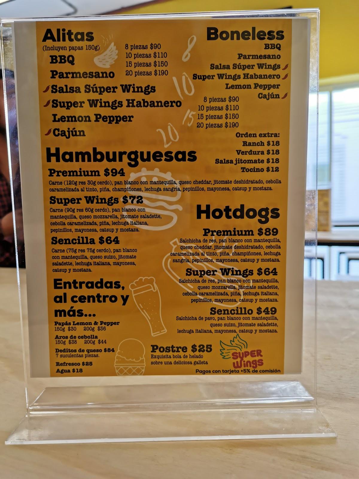 Menu at Super Wings restaurant, Toluca
