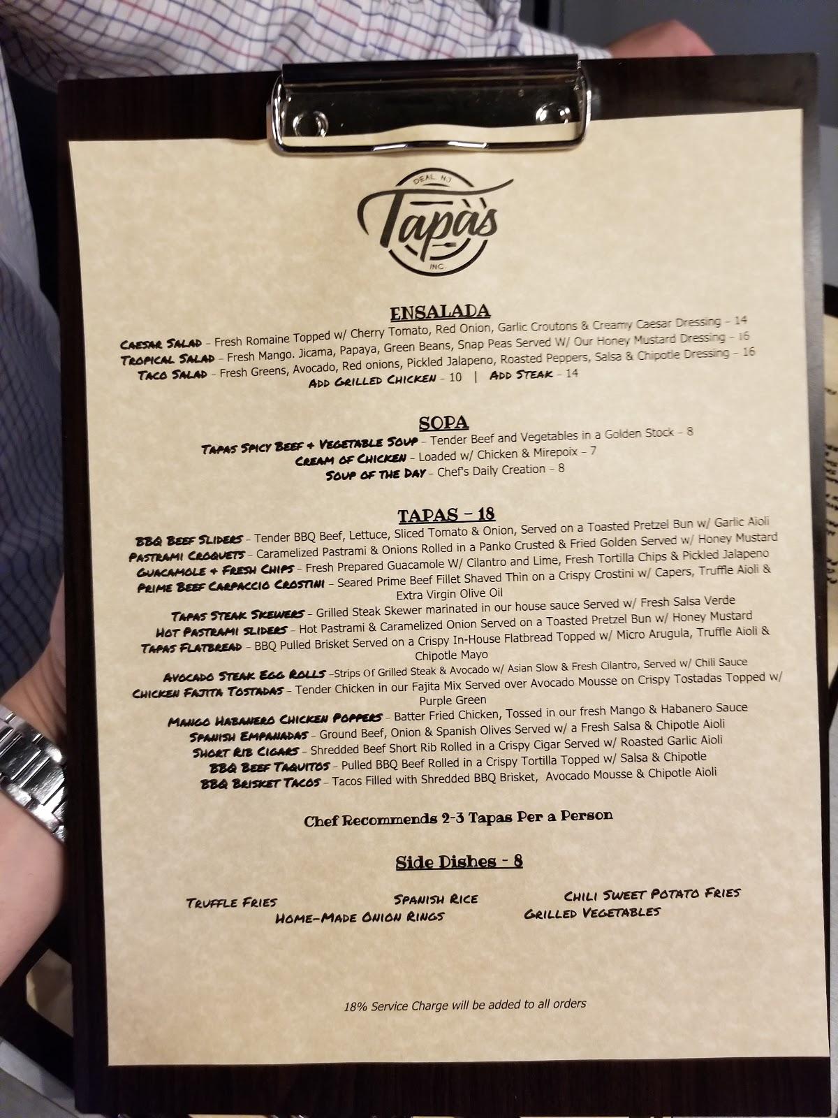 Menu at TAPAS restaurant, Deal