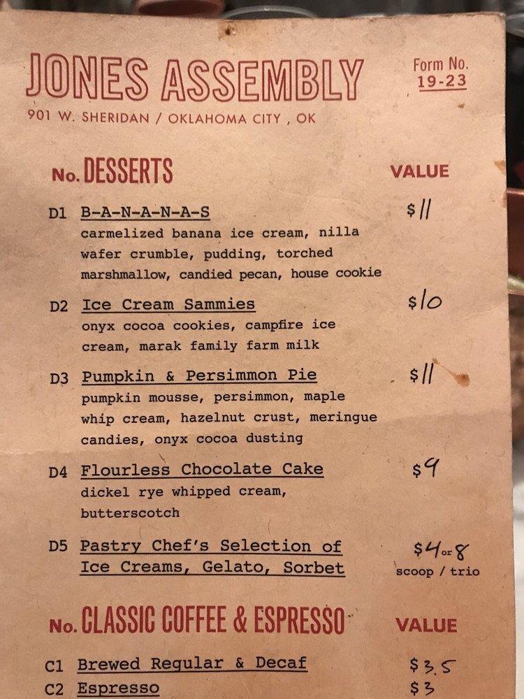 Carta del pub y bar The Jones Assembly, Oklahoma City