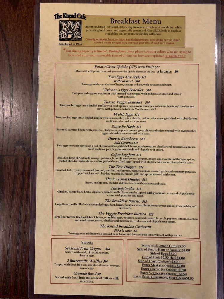 Menu at The Knead Café restaurant, Kalispell