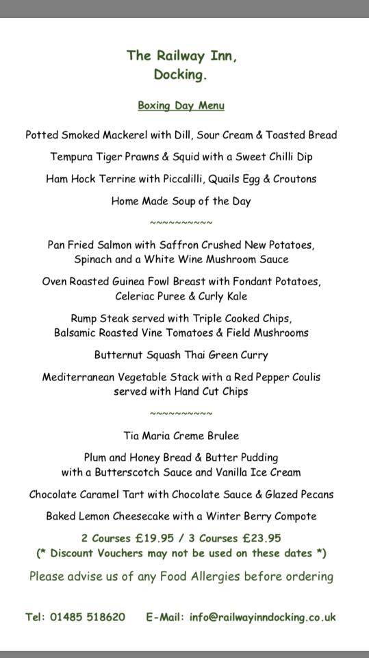 Menu at The Railway Inn pub & bar, Docking