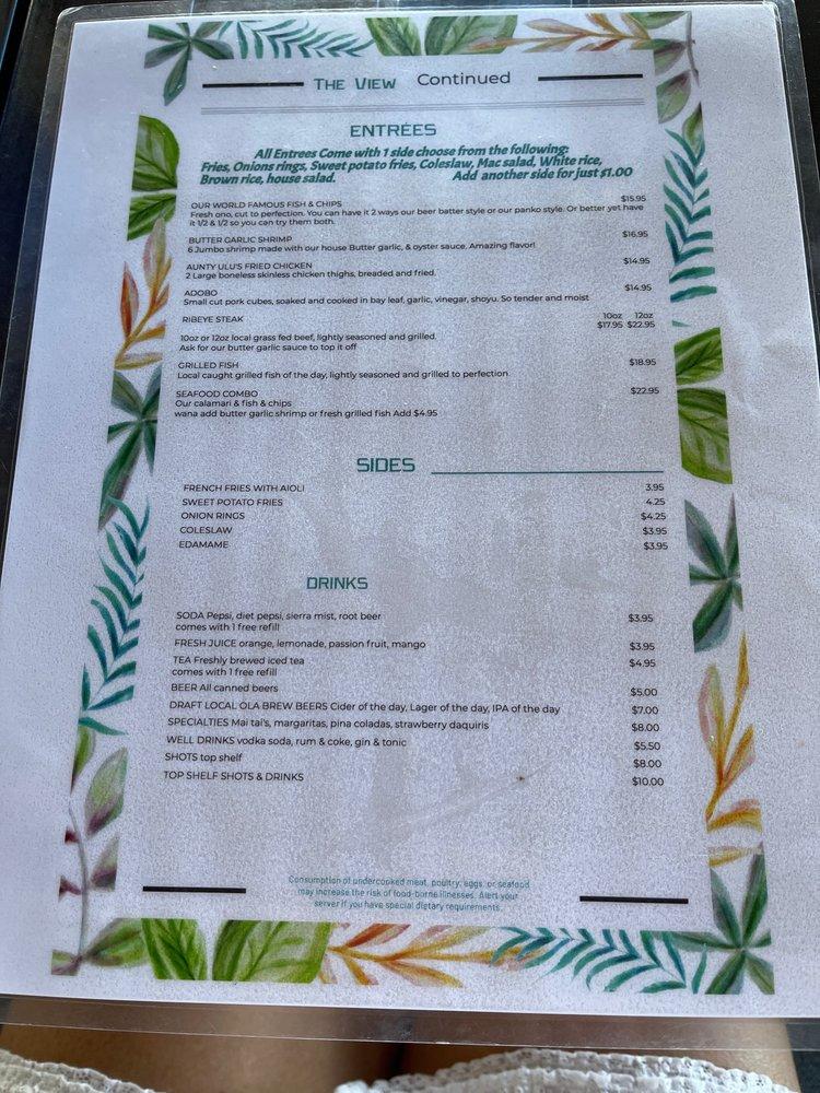 Menu at The View Restaurant Bar & Grill, Kailua-Kona