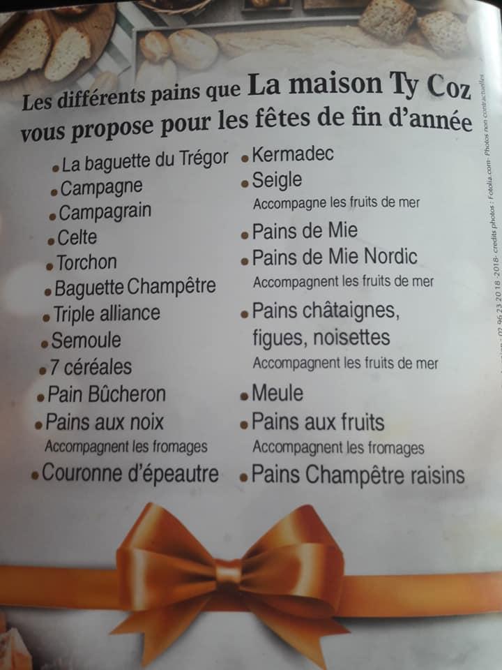 Menu at Ty Coz Boulangerie Pâtisserie, Perros-Guirec