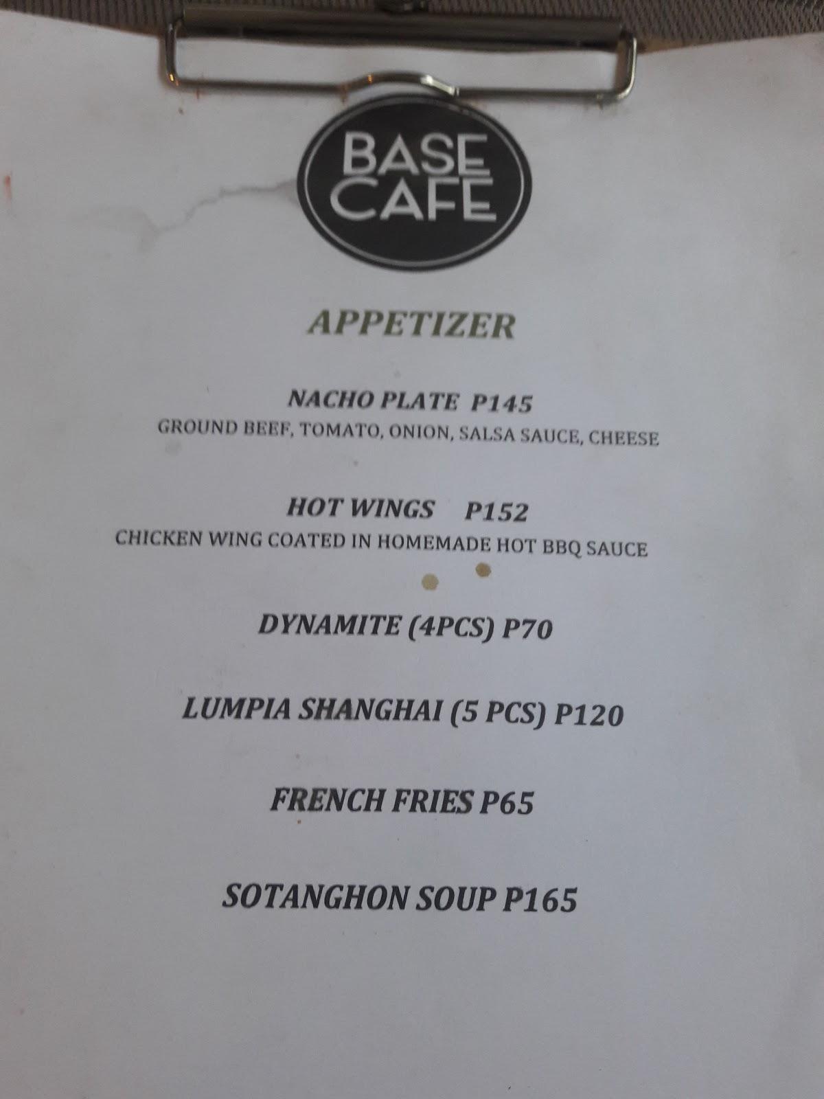 Menu at Base Cafe Steakhouse + Bar, Lipa