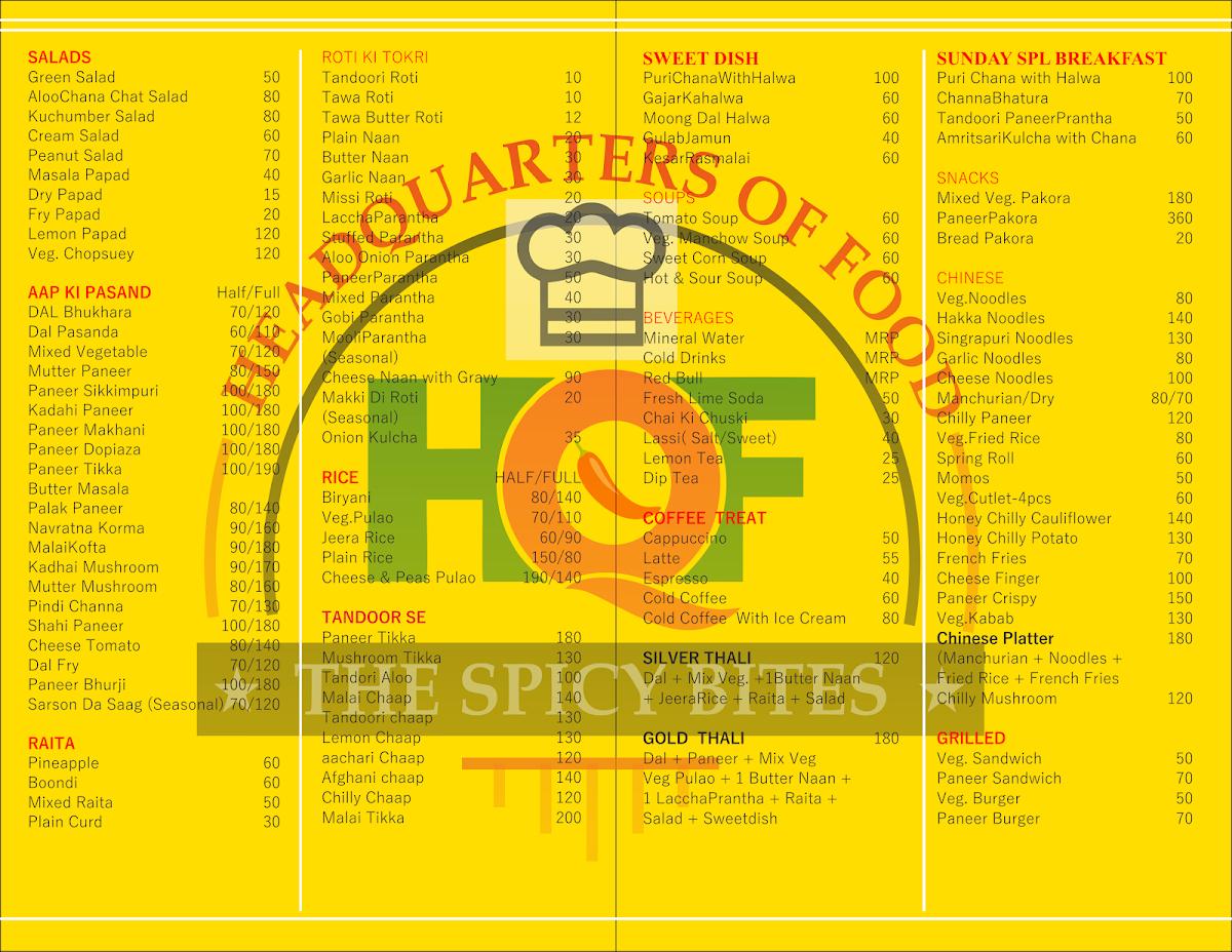 Menu at HQF The Spicy Bites, Dera Bassi