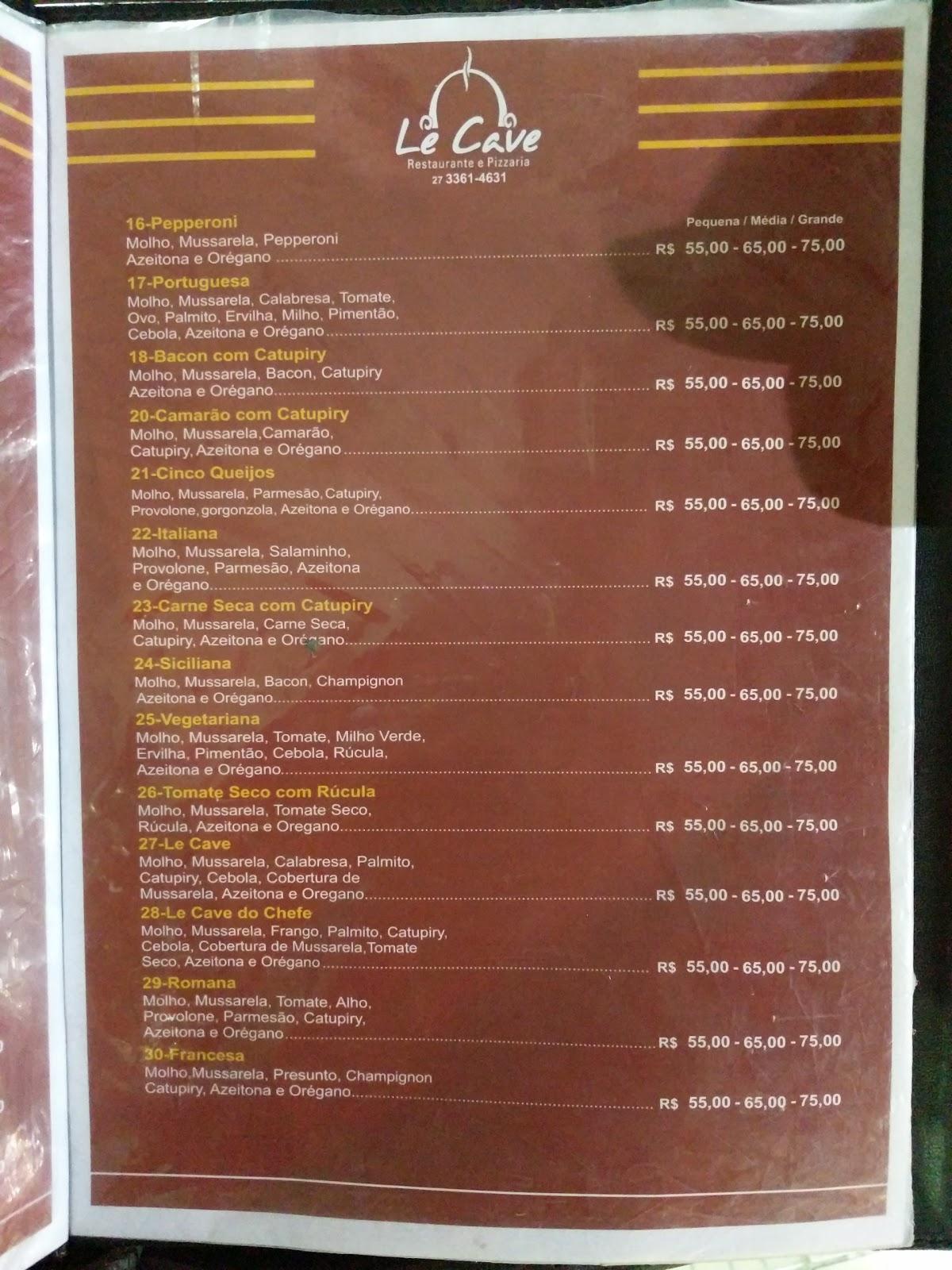 Menu em Le Cave Pizzaria, Guarapari, Av. Praiana