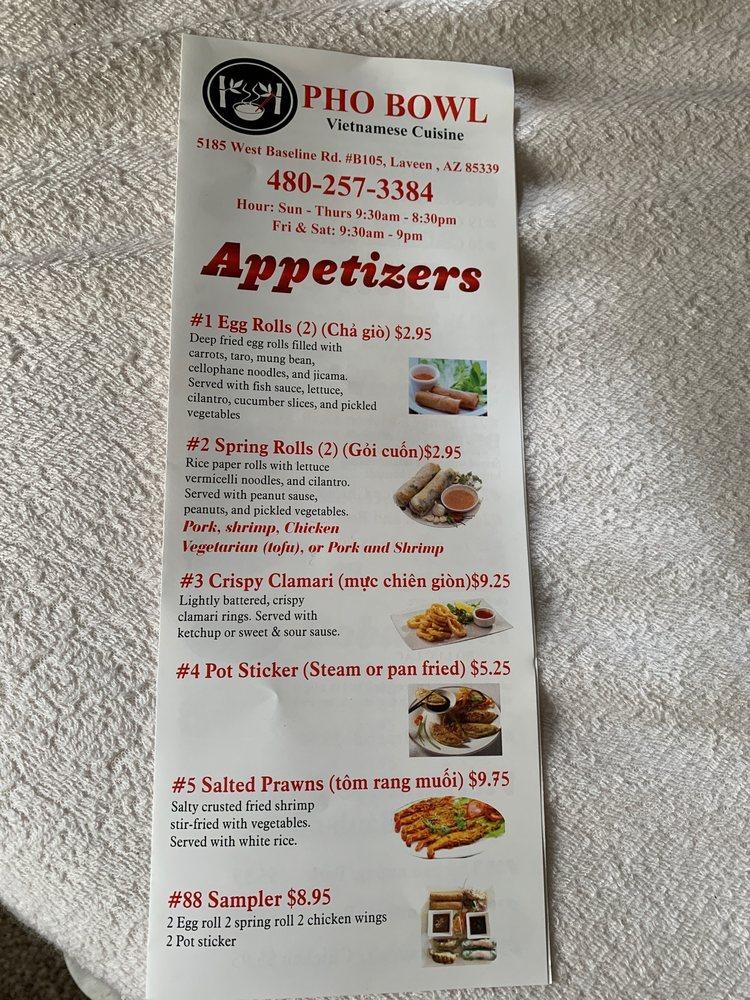 Menu at Pho Bowl restaurant, Phoenix, W Baseline Rd