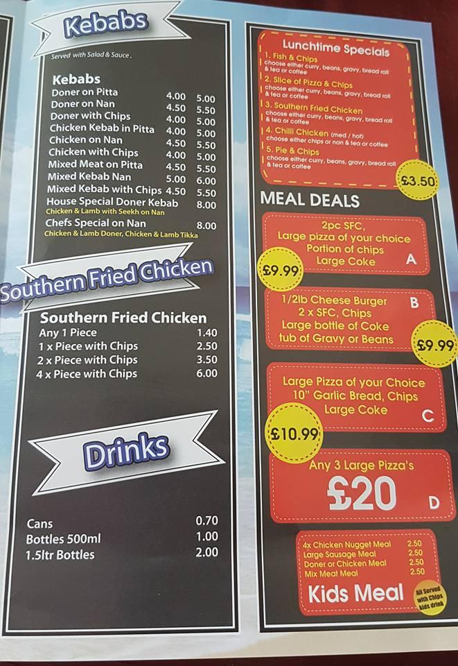 Menu at Rock 'n' Cod Plaice restaurant, Sutton-in-Ashfield