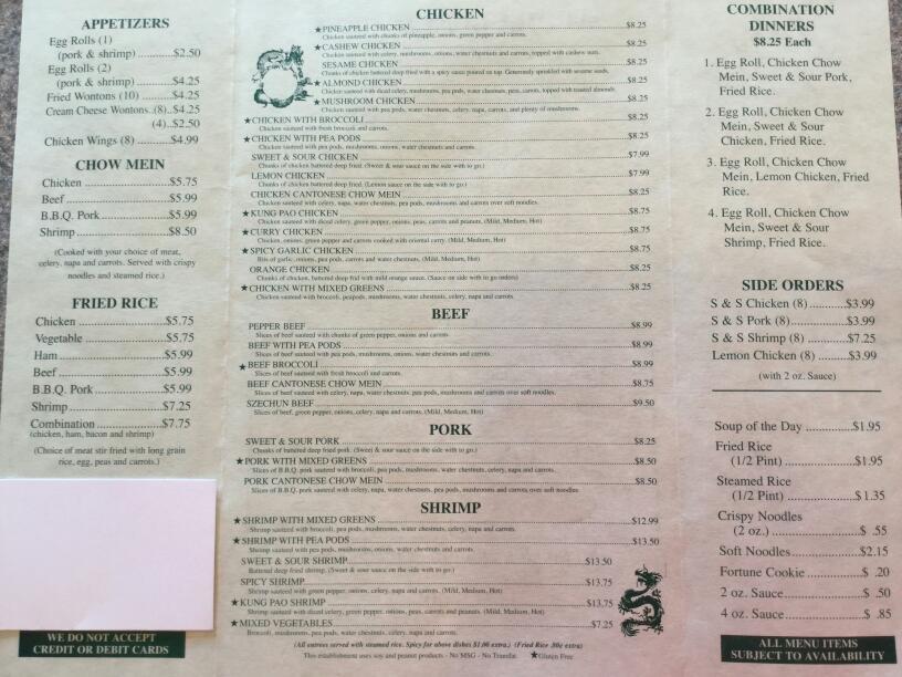 Menu at Aloha restaurant, Buffalo