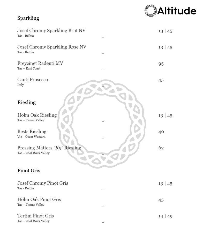 Menu at Altitude Restaurant & Functions, Lauderdale