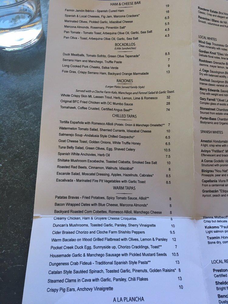 Menu at Bravas Bar de Tapas, Healdsburg