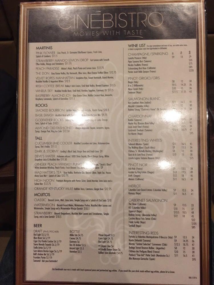 Menu at CMX CinéBistro Siesta Key cafe, Sarasota