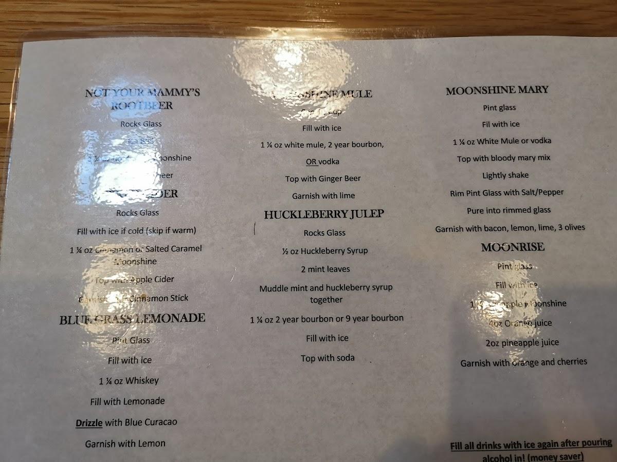 Menu at Crystal Ridge Distillery pub & bar, Hot Springs