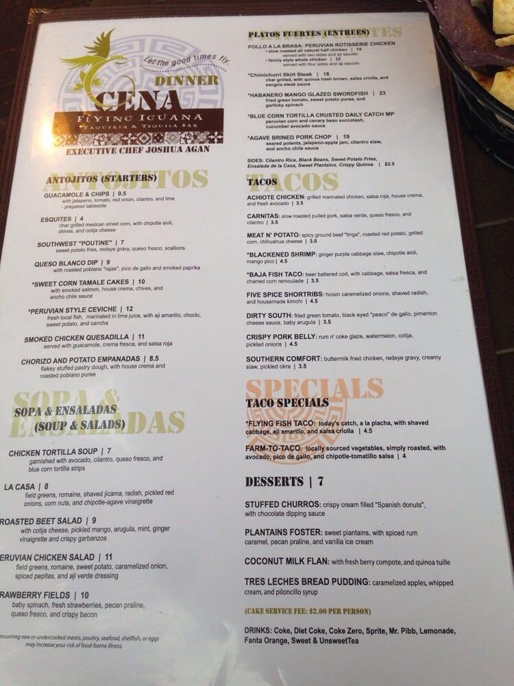 Menu at Flying Iguana Taqueria & Tequila Bar, Neptune Beach