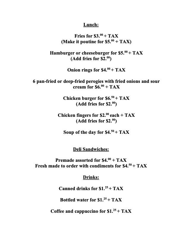 Menu at Gasoline Alley Café by Abas Catering, Winnipeg