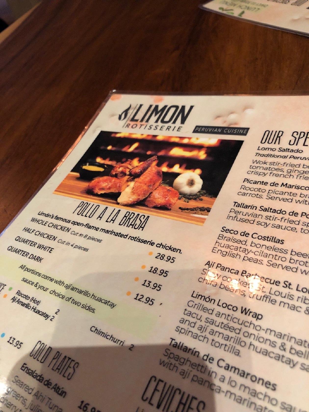 Menu at Limón restaurant, Walnut Creek