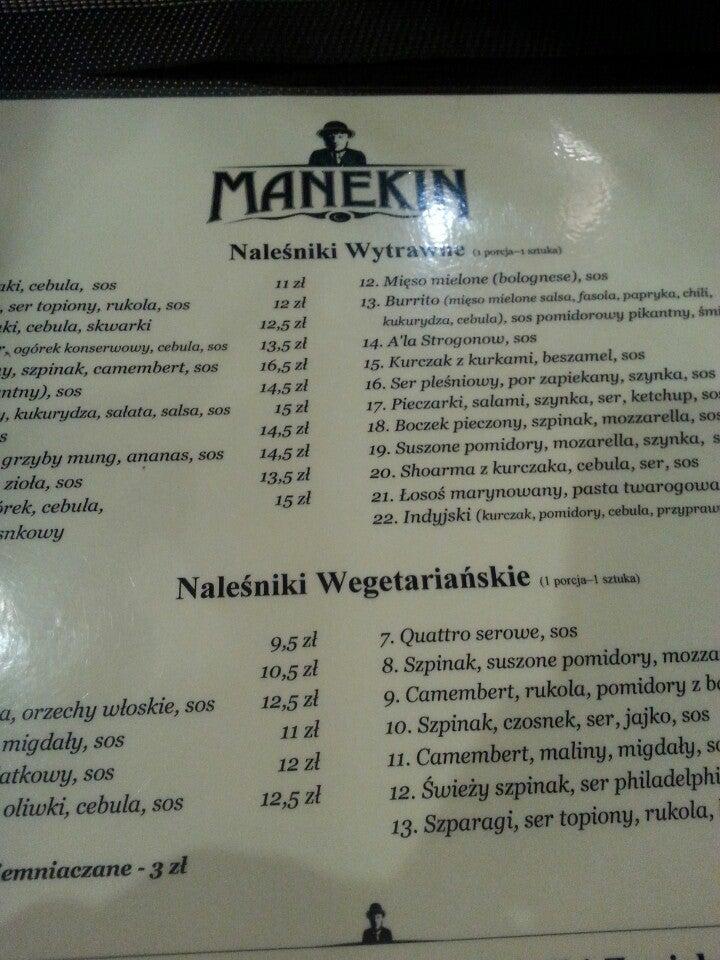 Menu at Manekin restaurant, Warsaw, Marszałkowska 140