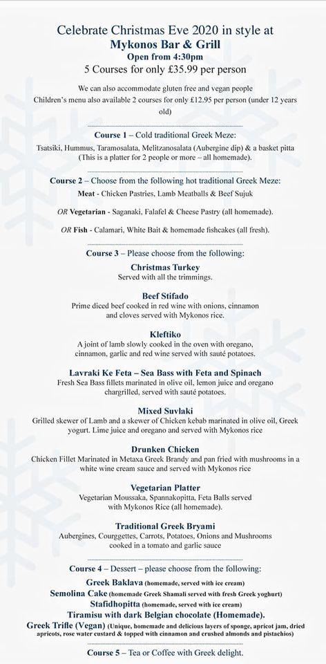 Menu at Mykonos Bar & Grill, Harrogate