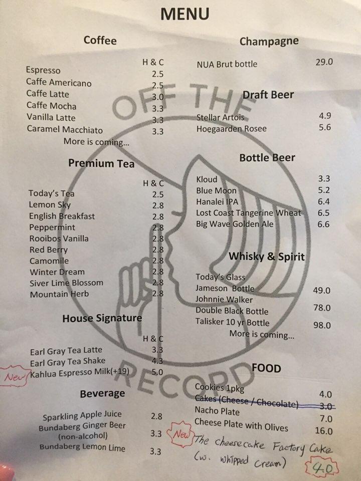 Menu At Off The Record Cafe Seoul 27 Gwangnaru Ro 26 Gil
