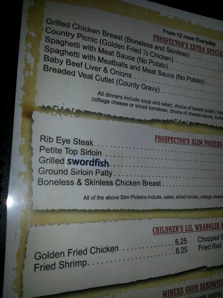 Menu at Haskell's Prospector Family Steak House Cocktail Lounge pub ...