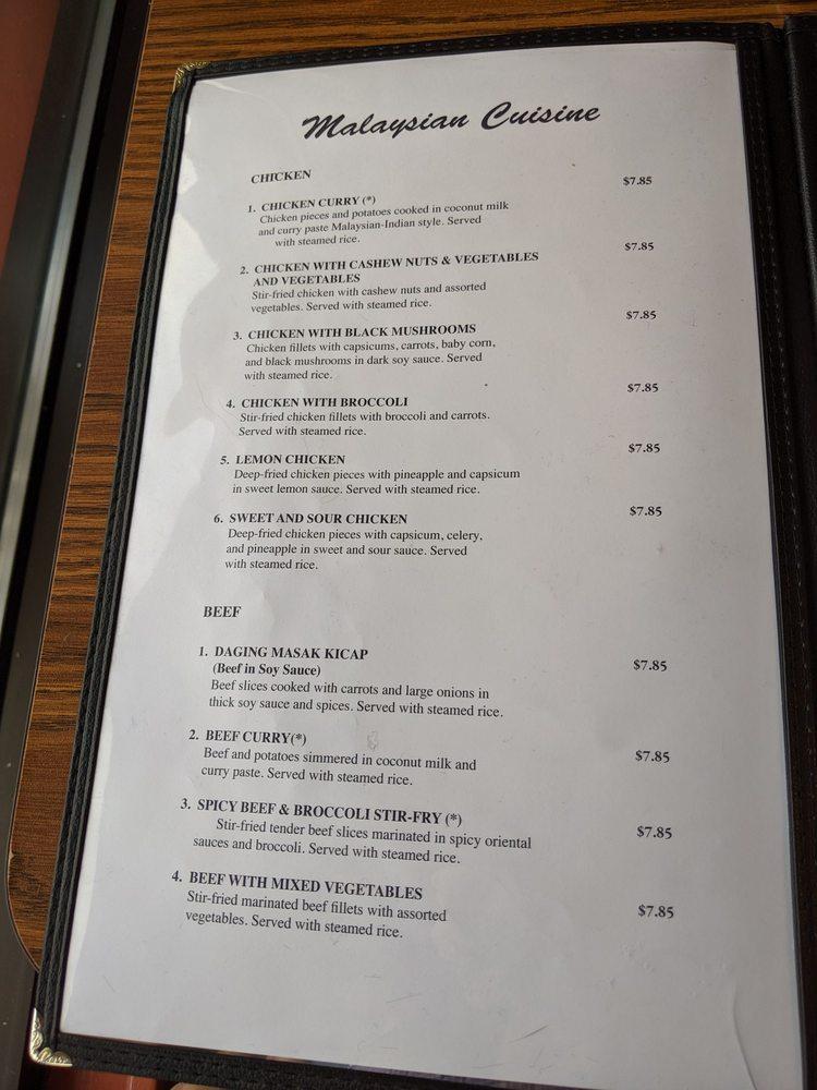 Menu at Rasa Ria restaurant, Kalamazoo