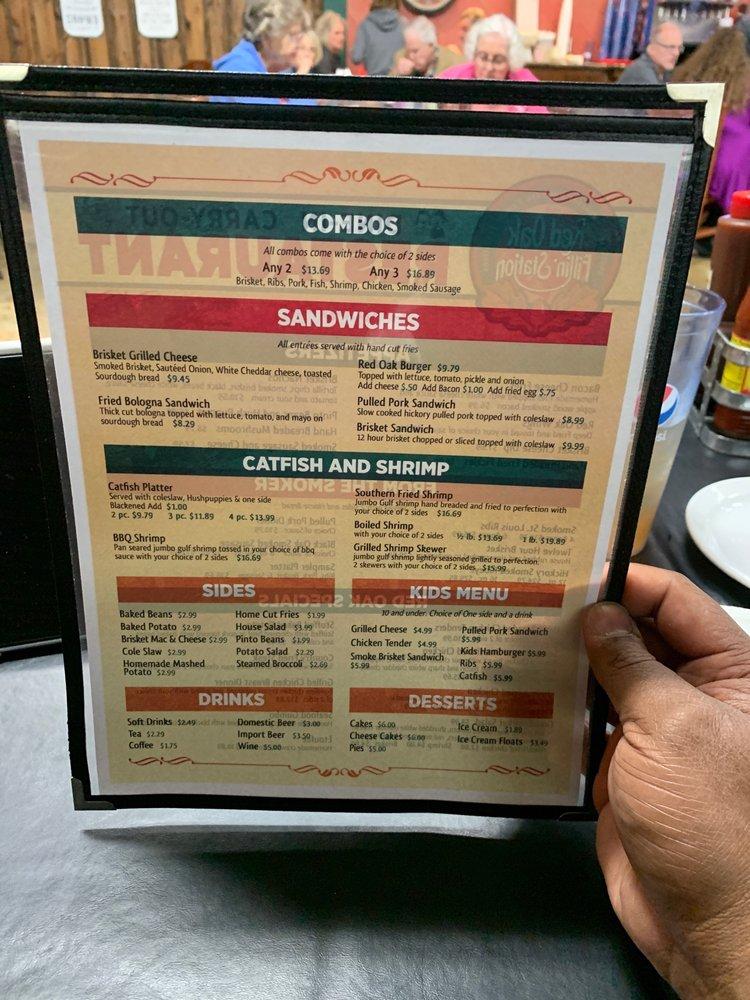 Menu at Red Oak Fillin' Station restaurant, Hot Springs